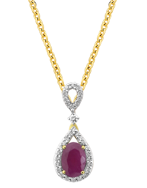 Ruby Pendant - 10ct Yellow Gold Ruby & Diamond Pendant - 786289