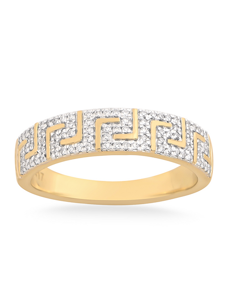 Diamond Ring - 10ct Yellow Gold Diamond Set Greek Pattern Ring - 78803