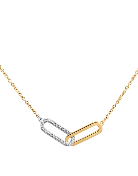 Diamond Necklet - 10ct Yellow Gold Diamond Set Paperclip Necklet 45cm