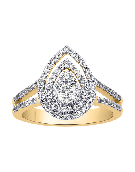 Diamond Ring - 10ct Yellow Gold Diamond Set Pear Shape Dress Ring - 78