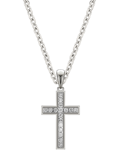 Diamond Pendant - 10ct White Gold Diamond Channel Set Cross Pendant